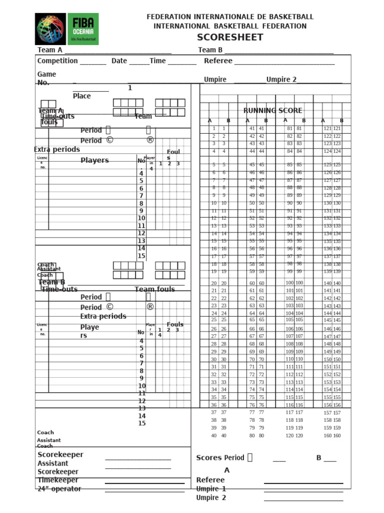 FIBA-Scoresheet BASKET | PDF | Referee | Sports
