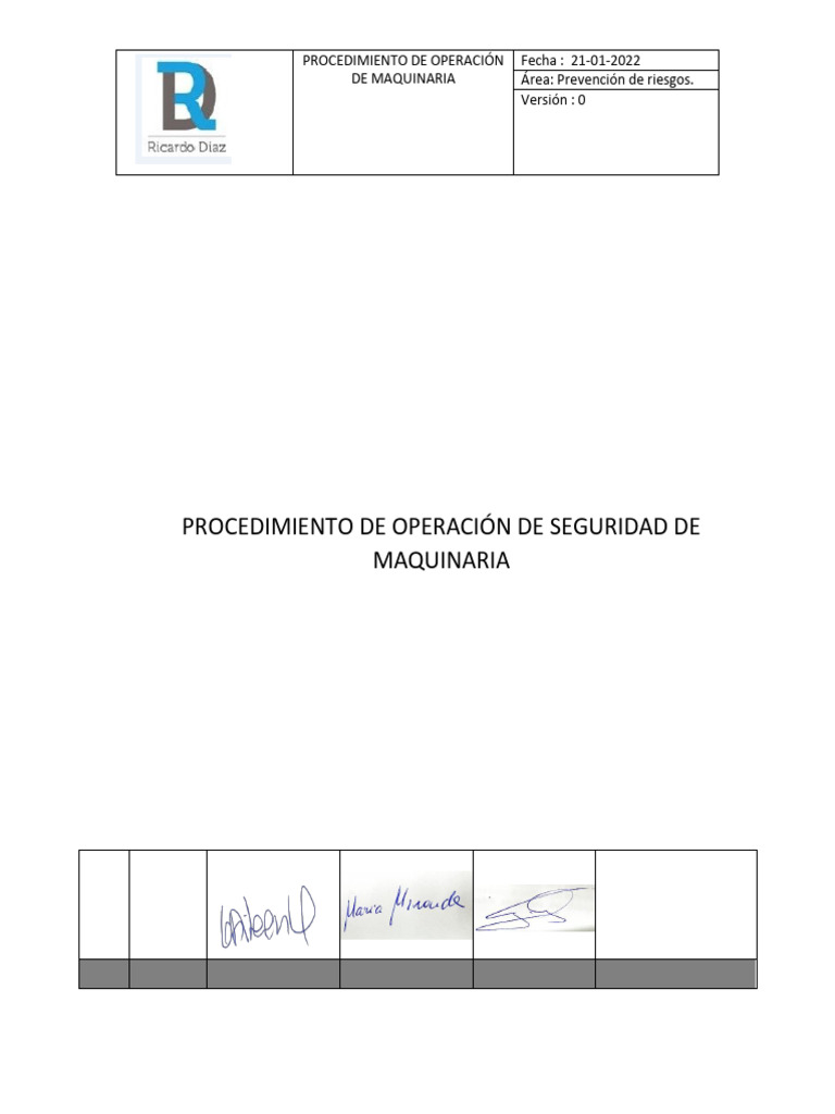Procedimiento de Operaci N de Seguridad de Maquinaria | PDF
