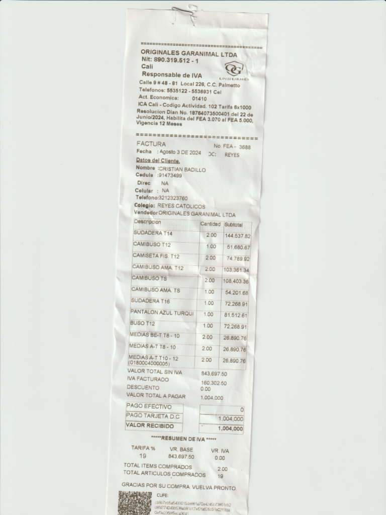 Factura Uniformes | PDF