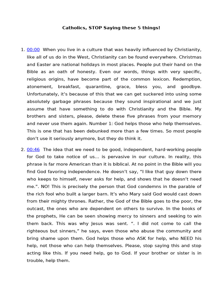 Catholics, STOP Saying These 5 Things! | PDF | Jesus | Forgiveness