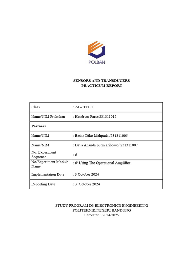 Hendrian Fariz Sensor - Tranduser | PDF | Operational Amplifier | Amplifier