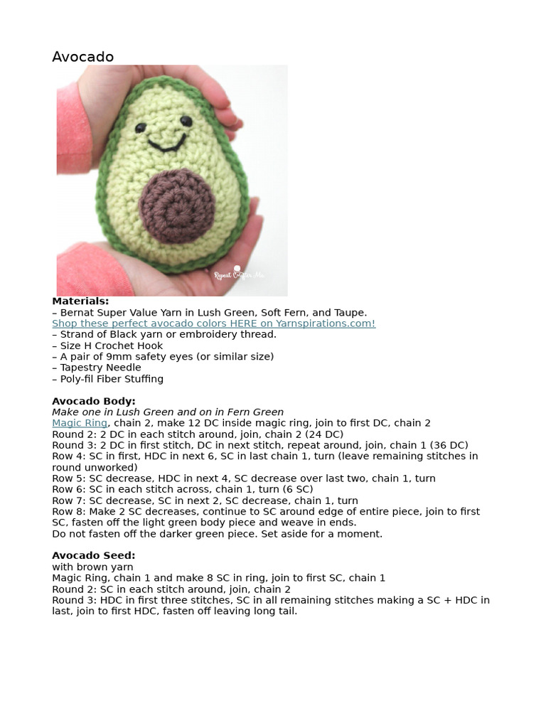 Free Crochet Avocado Pattern | PDF
