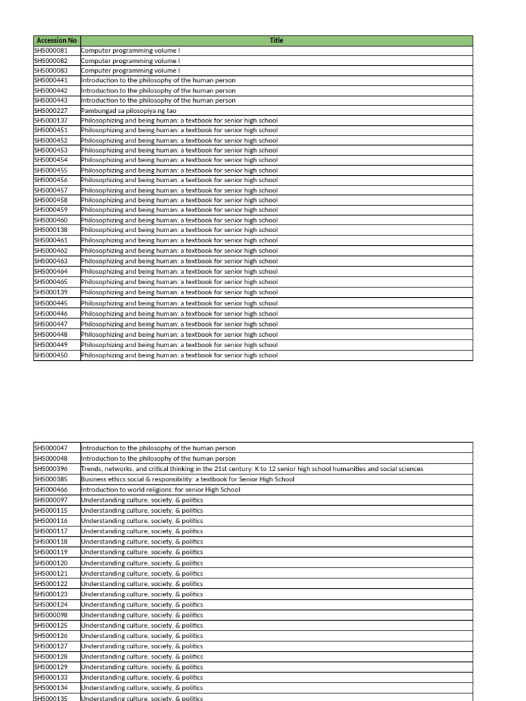 Accession Record - SHS | PDF | Social Sciences | Science
