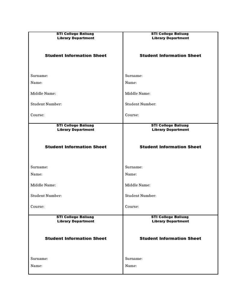 STI College ID Information Sheet | PDF | Onomastics