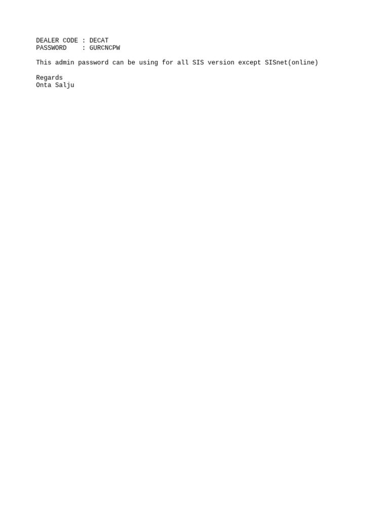 SIS User Administration Password | PDF