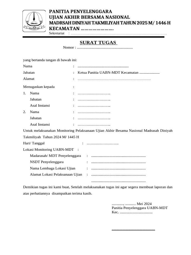 Surat Tugas Monitoring Tk. Kec. 2025 | PDF