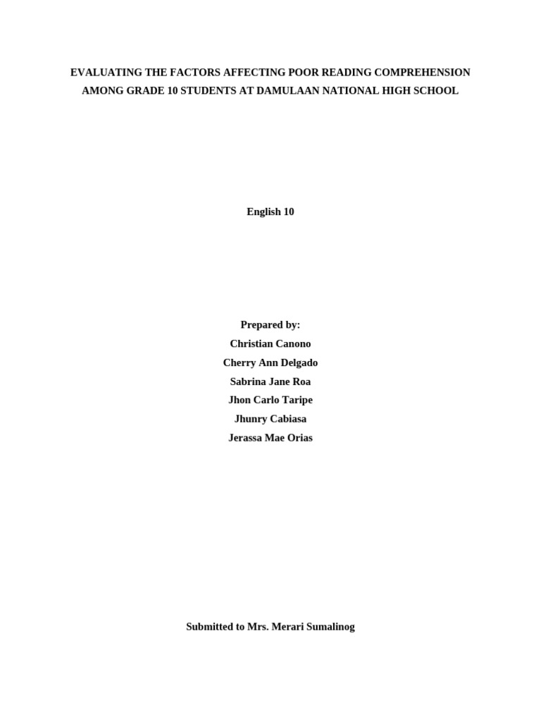 Evaluating The Factors Affecting Poor Reading Comprehension Among Grade ...