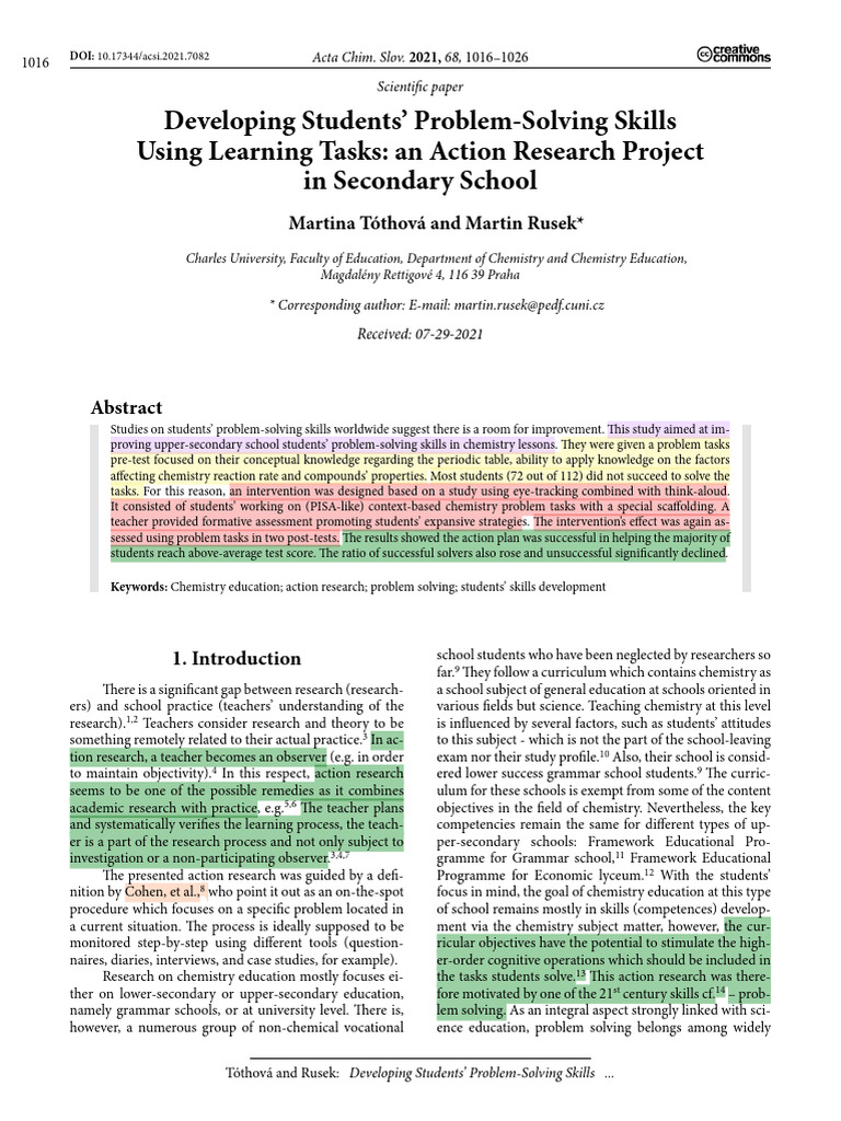 01 Developing Students’ Problem-Solving Skills Using Learning Tasks | PDF | Teachers | Knowledge