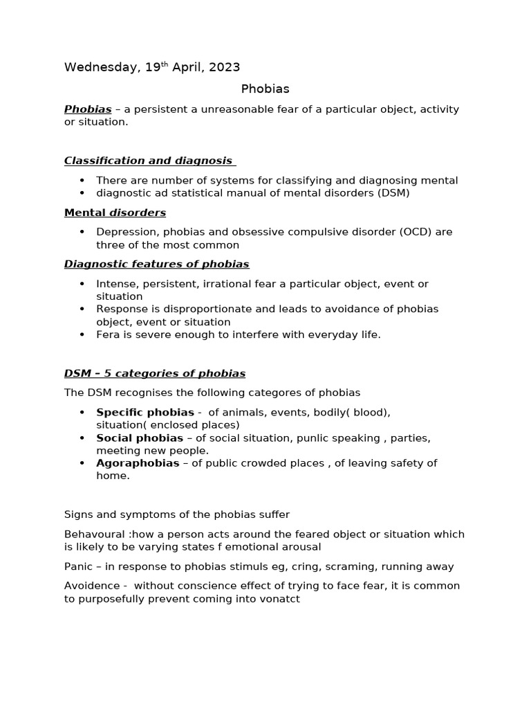 Understanding Phobias: Types and Symptoms | PDF