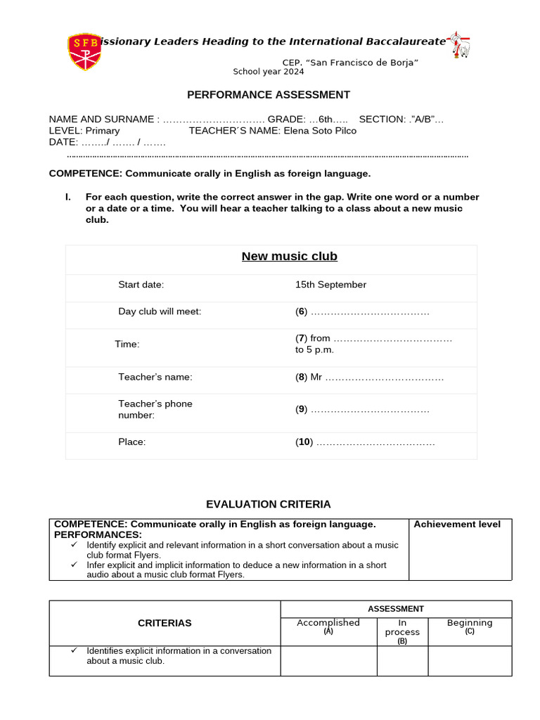 IB Performance Assessment for 6th Grade | PDF | Subject (Grammar ...