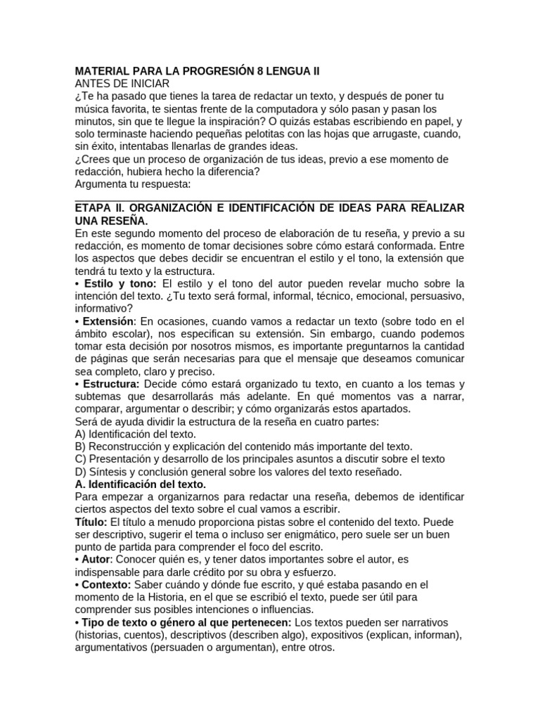 Material para La Progresión 8 Lengua II | PDF