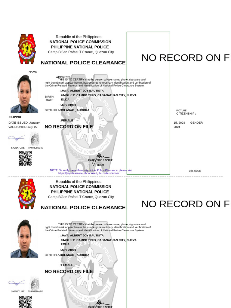 police clearance | PDF | Identity Document | Security Technology