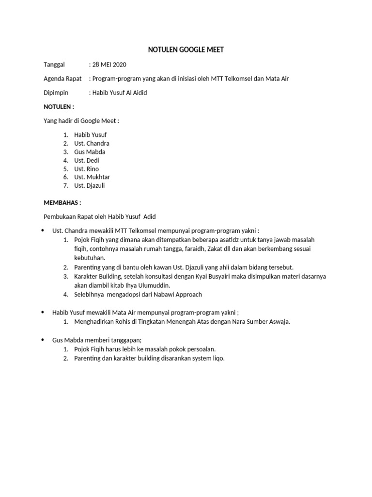 Notulen Google Meet MTT | PDF
