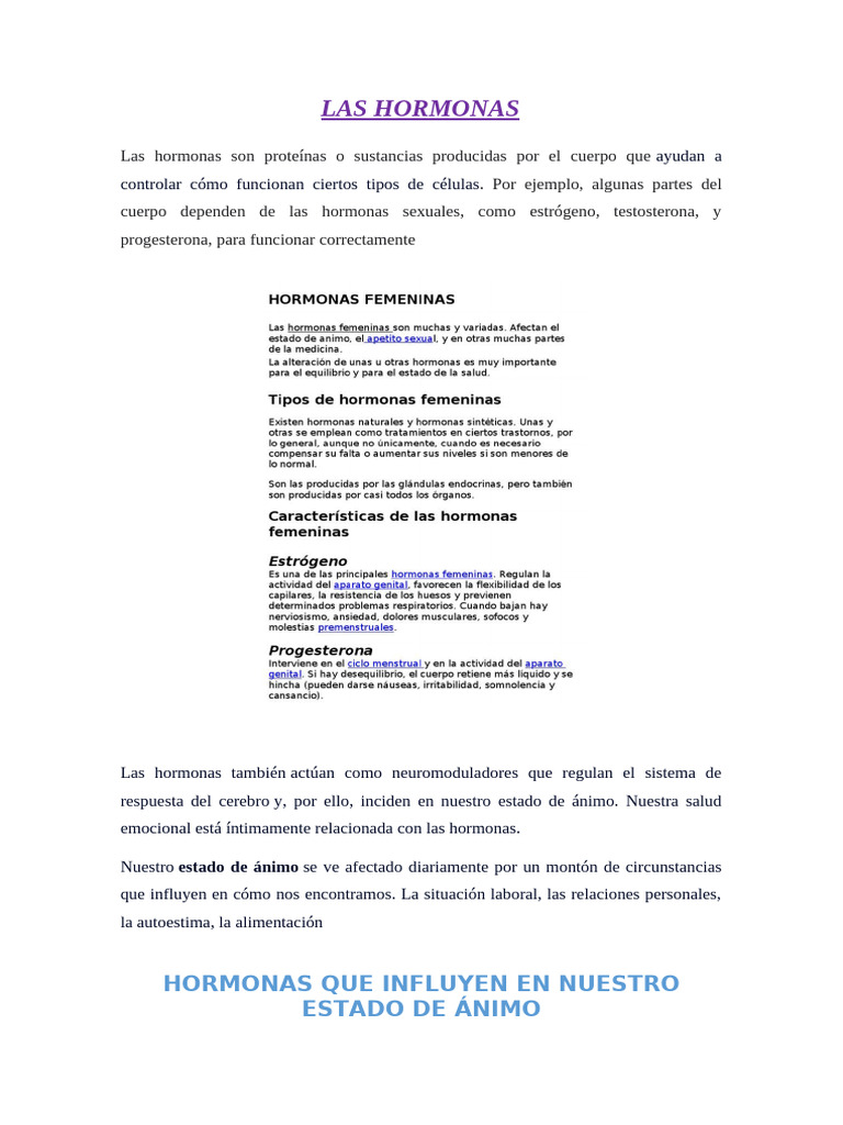 LAS HORMONAS - copia | PDF | Hormona | Estado de ánimo (psicología)