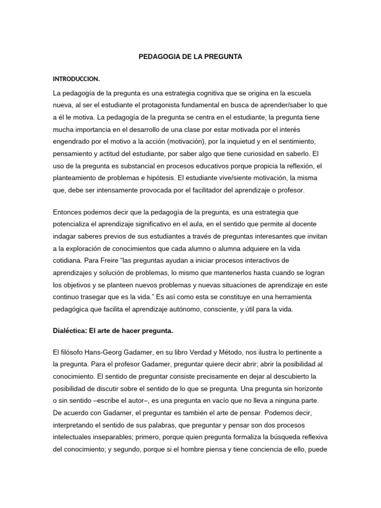 Estrategias de la Pedagogía de la Pregunta | PDF | Enseñando | Aprendizaje