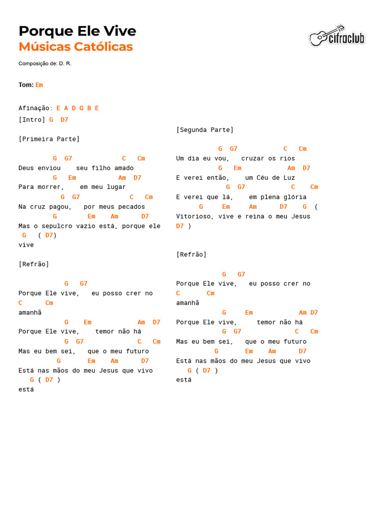 Cifra Club - Músicas Católicas - Porque Ele Vive | PDF | Crença e ...