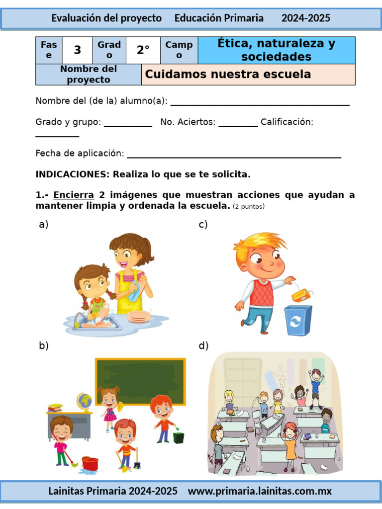 2do Grado Marzo - Examen 05 Cuidemos Nuestra Escuela (2024-2025) | PDF