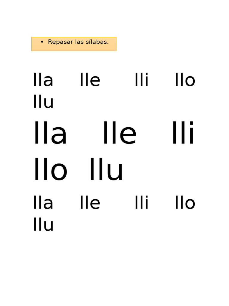 Fonema Lla Lle Lli Llo Llu | PDF