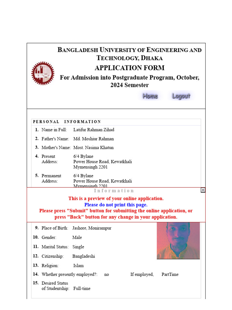 Preview of Postgraduate Online Application Form | PDF | Student Assessment And Evaluation ...