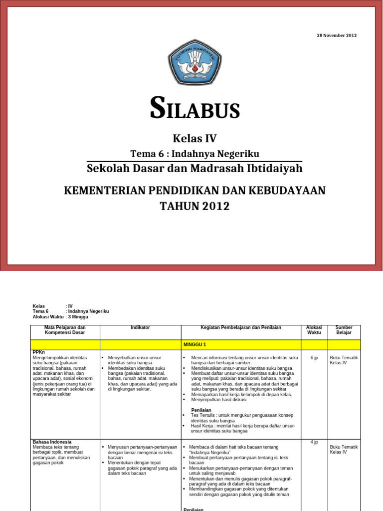 Silabus Kelas IV: Indahnya Negeriku | PDF