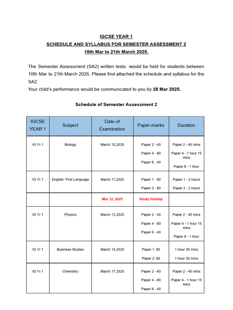 SA2 IGCSE YEAR 1 Syllabus | PDF | Chemical Reactions | Chemistry