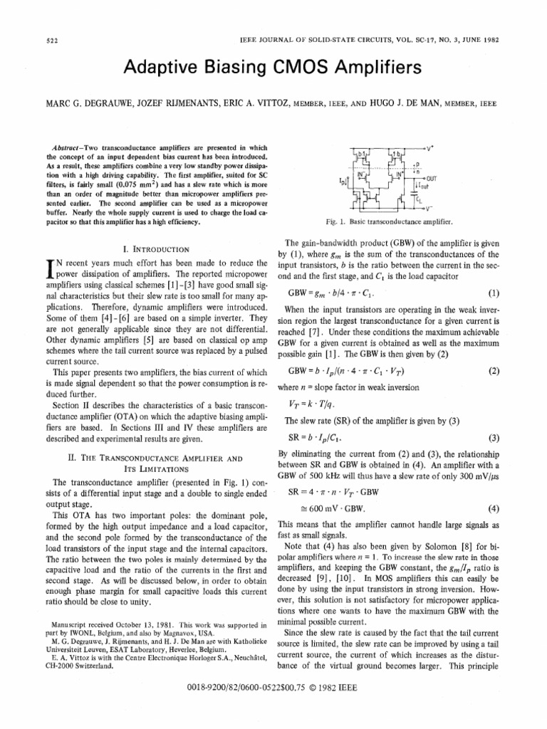 Adaptive Biasing CMOS Amplifiers | PDF | Amplifier | Capacitor