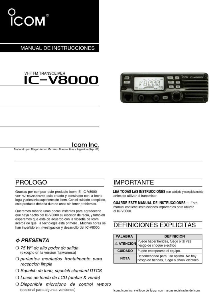 Icom IC-V8000 Espanol | PDF | Micrófono | Ingenieria Eléctrica