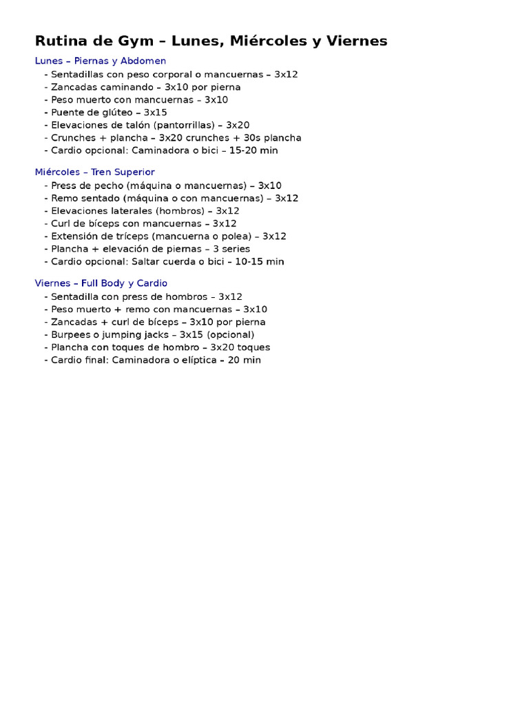 Rutina Gym | PDF
