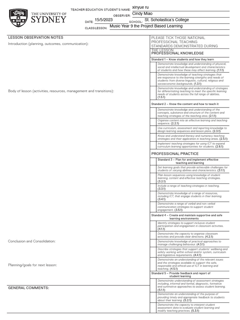 lesson-observation-feedback-editable | PDF | Educational Assessment ...