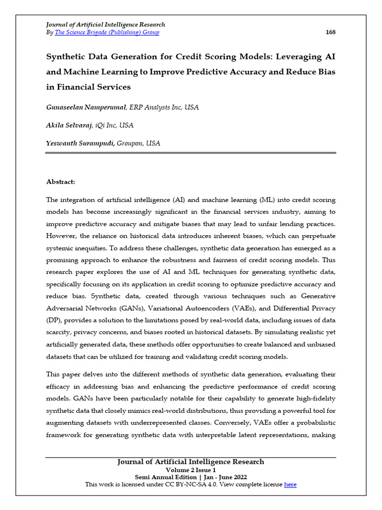 Synthetic Data Generation For Credit Scoring Models | PDF | Machine Learning | Artificial ...
