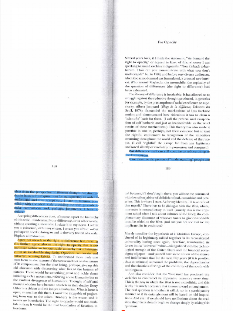 Edouard Glissant For Opacity | PDF