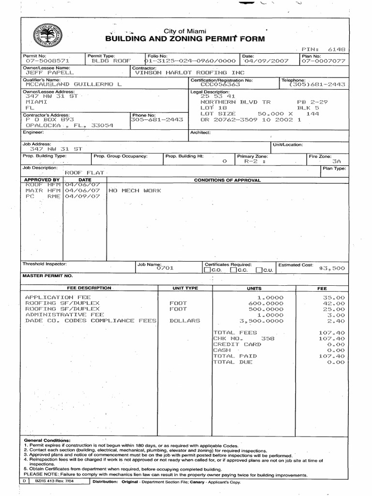 Miami Building and Zoning Permit Form | PDF | Building Materials ...