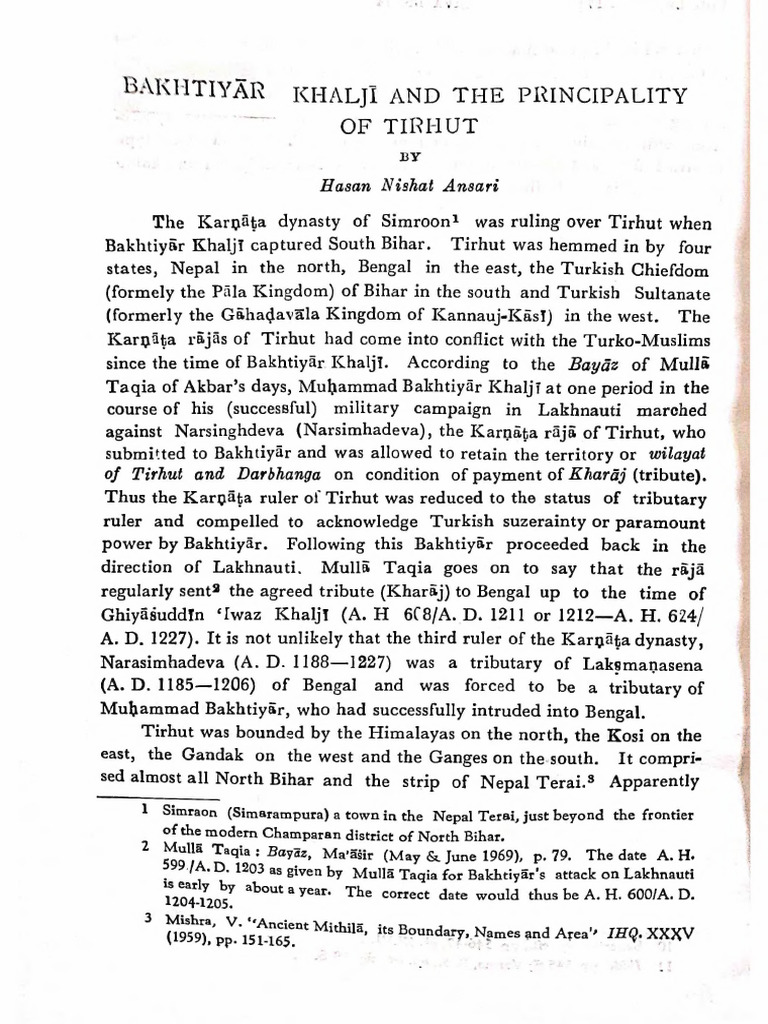 Bakhtiyar Khilji and Tirhut's Subjugation | PDF