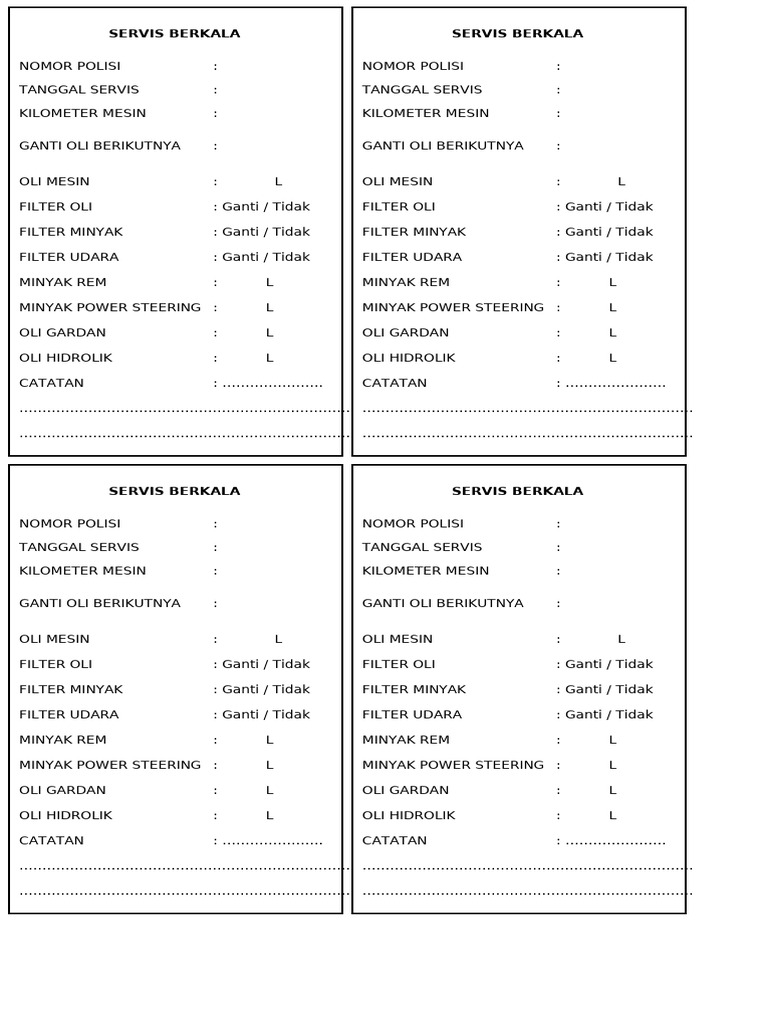 Kartu Ganti Oli | PDF