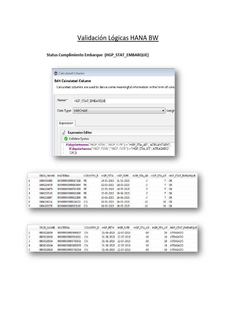 Validacion Lógicas HANA | PDF
