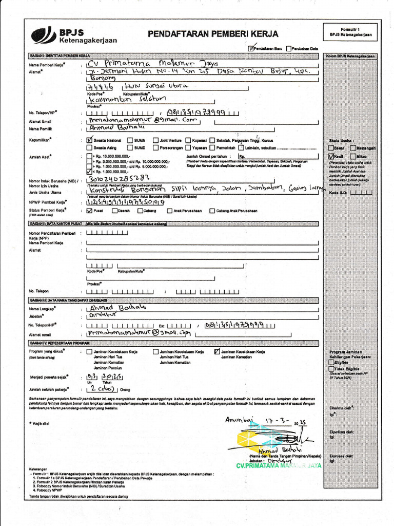Formulir A1 BPJS Ketenagakerjaan | PDF