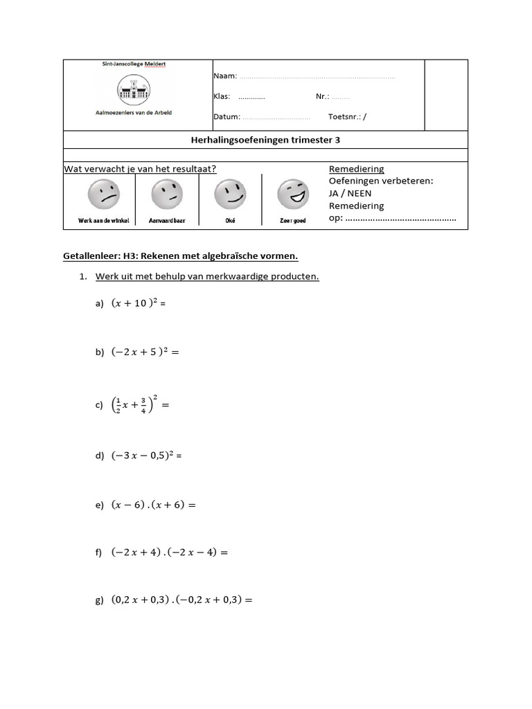 Extra Oefeningen Trimester 3 | PDF