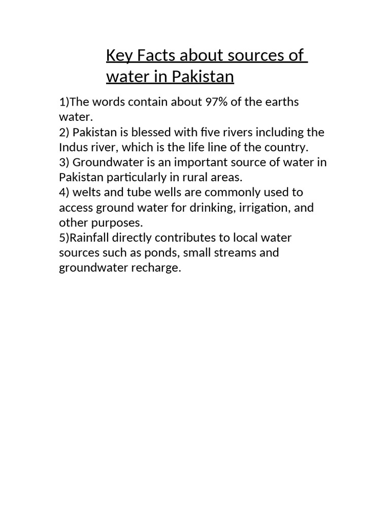 Key Facts About Sources of Water in Pakistan | PDF
