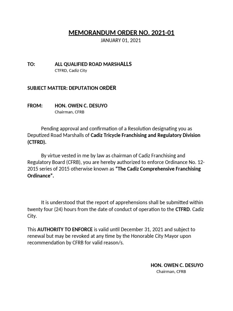 Memorandum Order No. 2021-01 | PDF