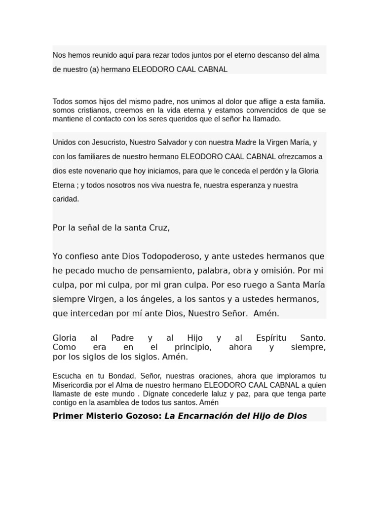 Novena de Difunto Eleodoro | PDF | María, madre de Jesús | Oración