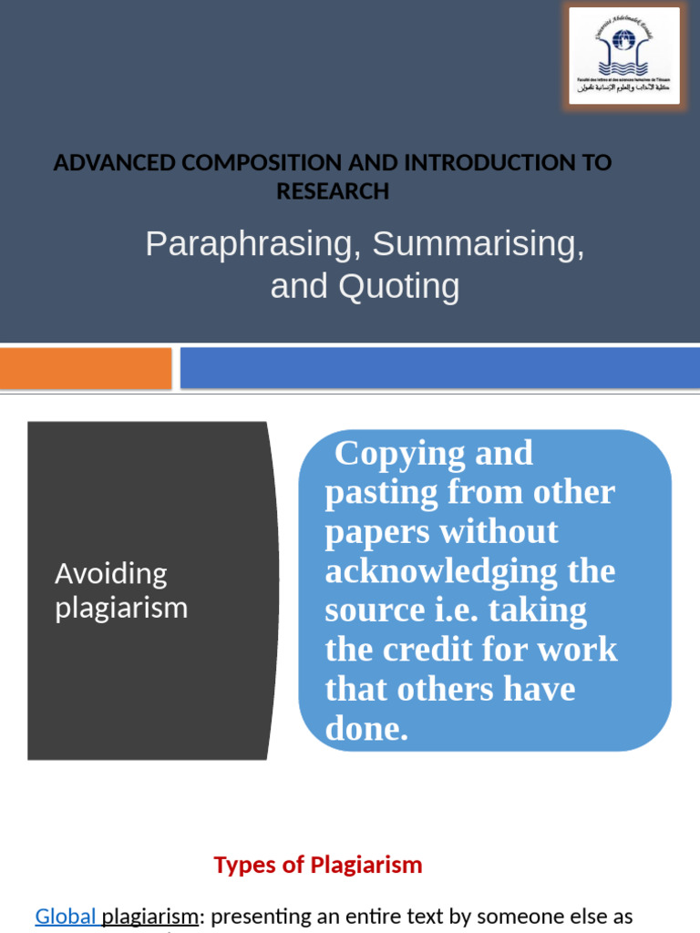 Avoiding Plagiarism, Paraphrasing, Summarising and Quoting-1 | PDF | Plagiarism | Verb