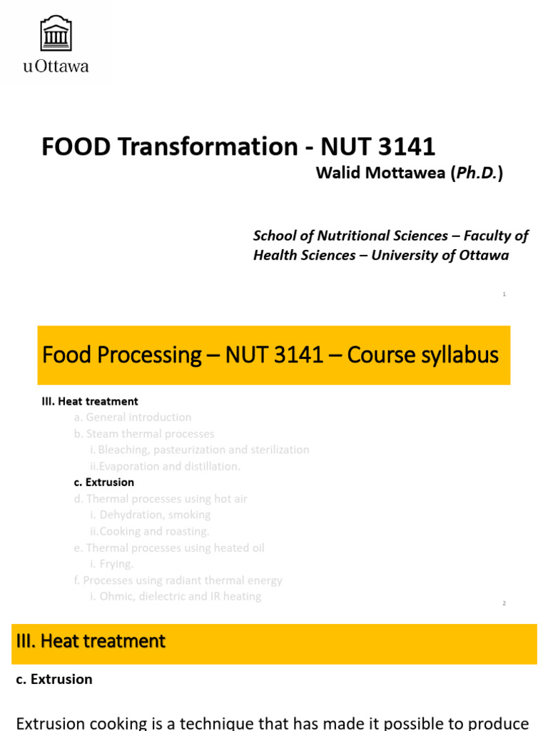 NUT 3141 Lecture 6 - Module 3 Lecture 3 | PDF | Cooking | Extrusion
