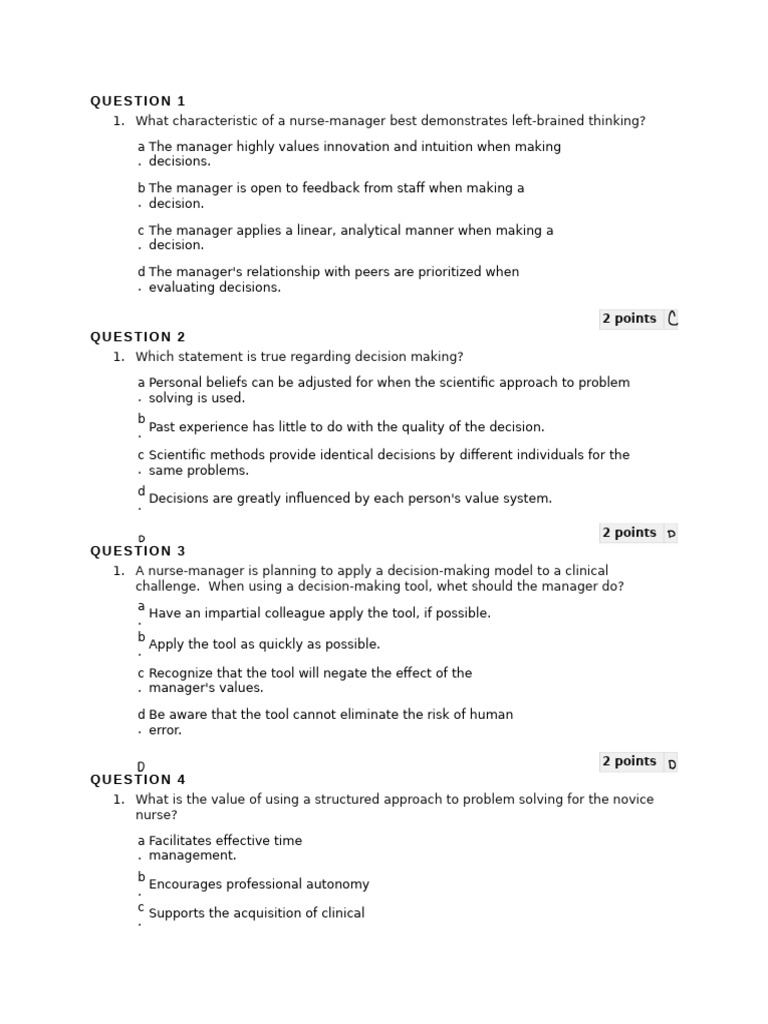 A - B - C - D .: 2 Points | PDF | Leadership | Nursing