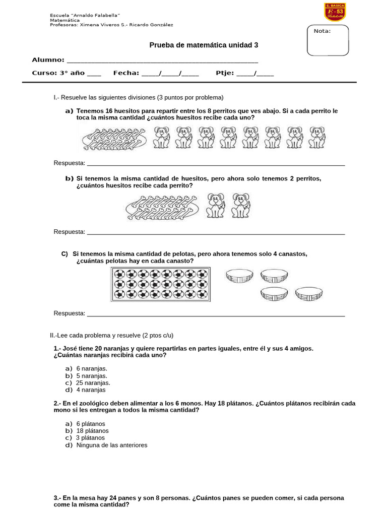 Prueba de Matematica Unidad 3 3° 2024 | PDF