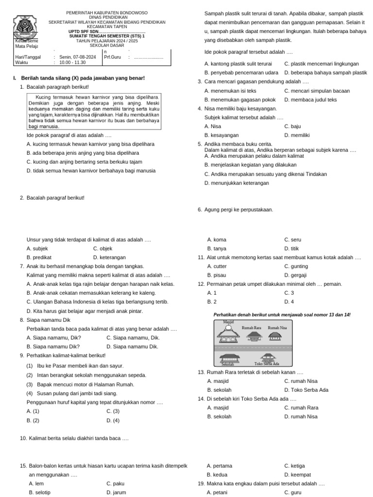 Soal STS Bhs. Indo Kelas 3 Semester 1 TP.2024-2025 | PDF