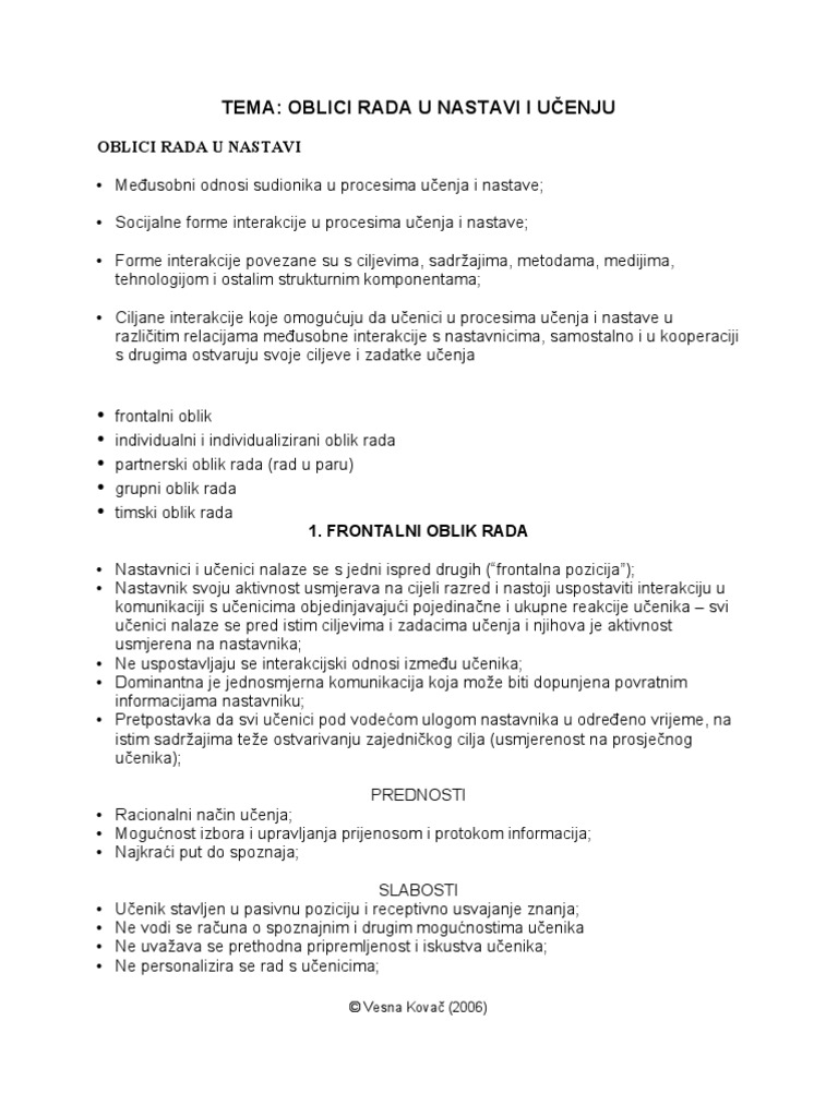 Didaktika Oblici Rada | PDF