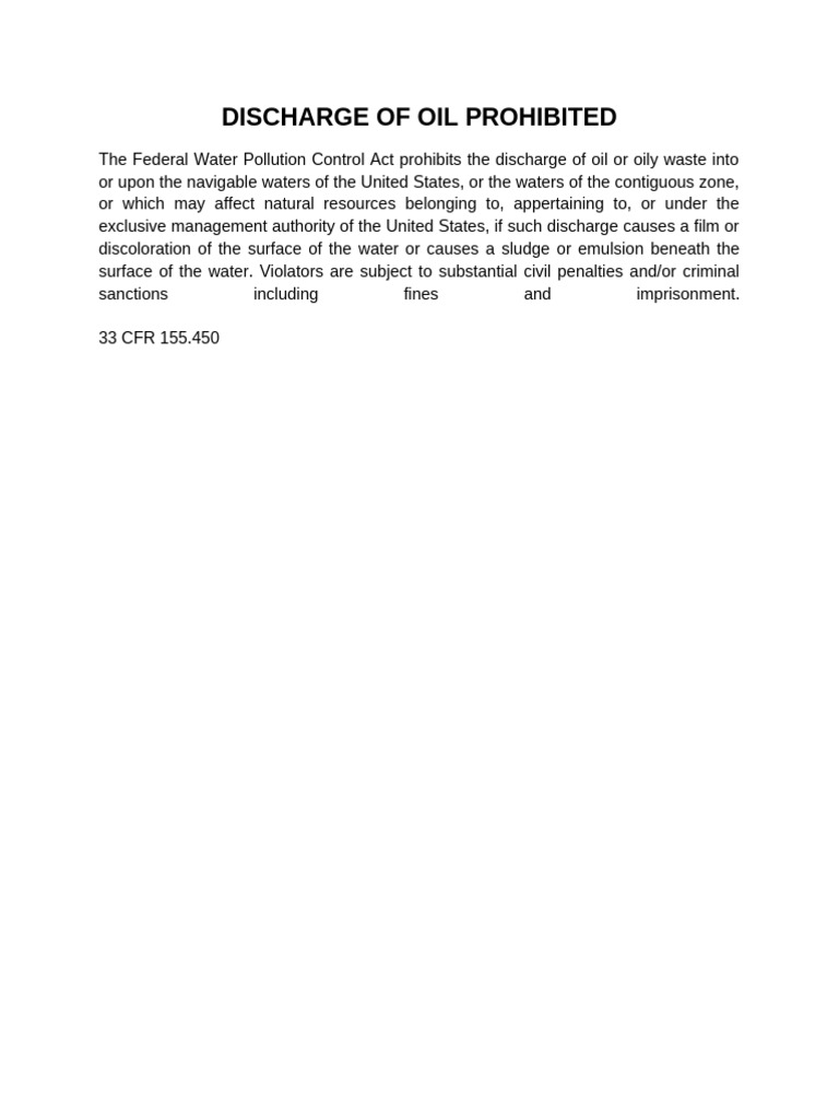 Prohibition of Oil Discharge Regulations | PDF