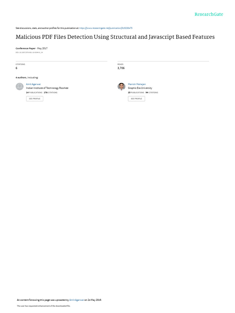 malicious pdf files detection 2017 | PDF | Malware | Client–Server Model