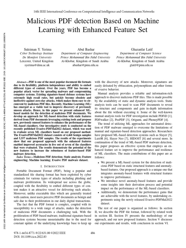Yerima et al. - 2022 - Malicious PDF detection Based on Machine Learning | PDF | Support Vector ...
