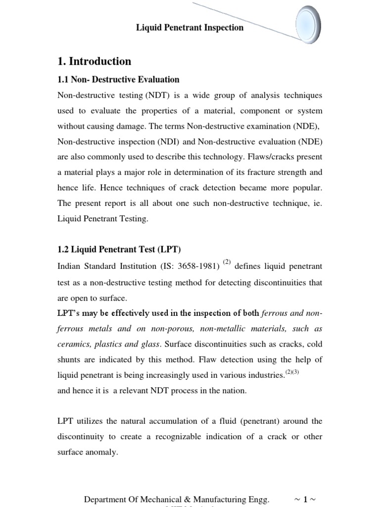 LPT | PDF | Nondestructive Testing | Surface Tension